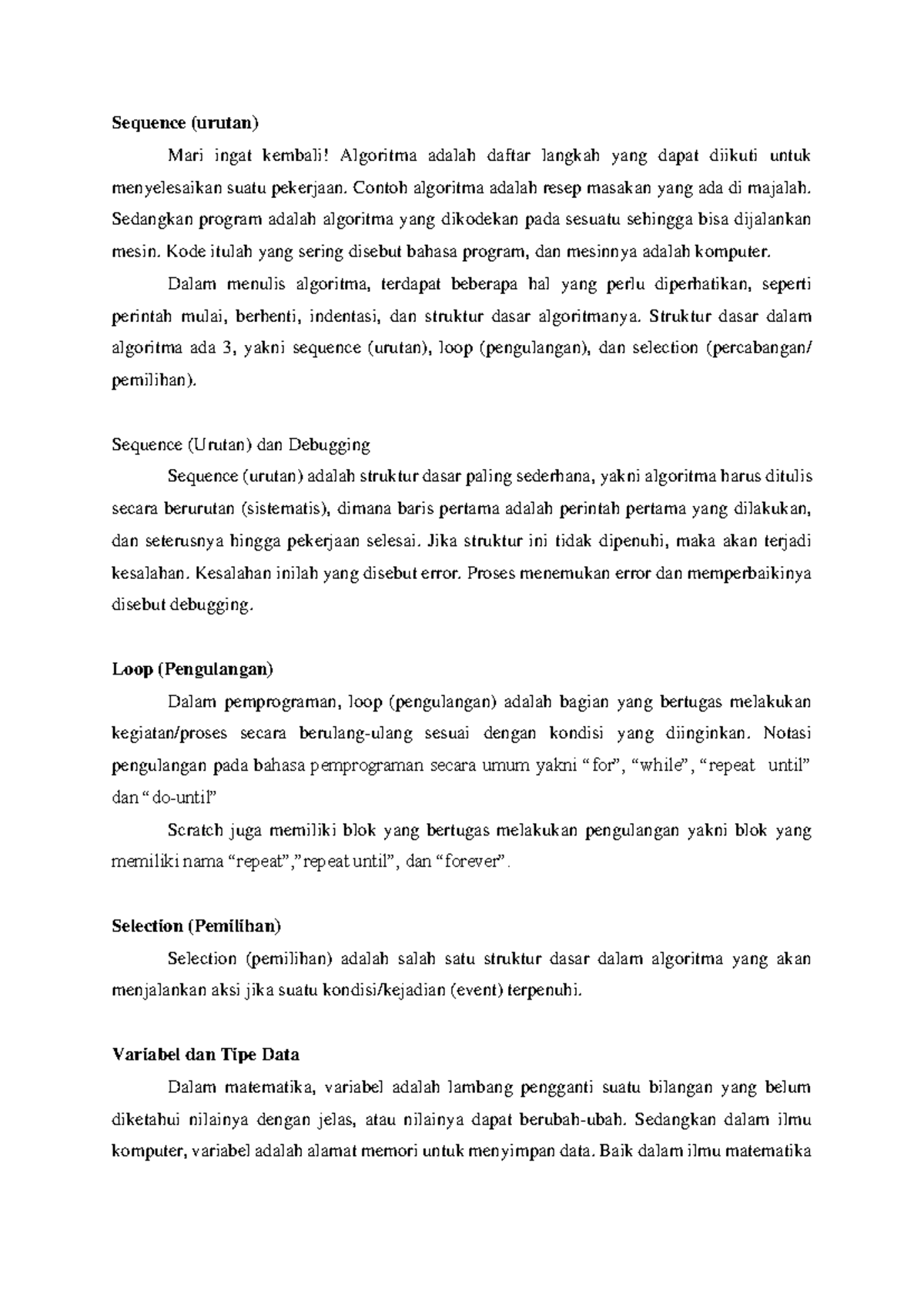 Struktur Dasar Algoritma: Sequence, Loop, dan Selection - Studocu
