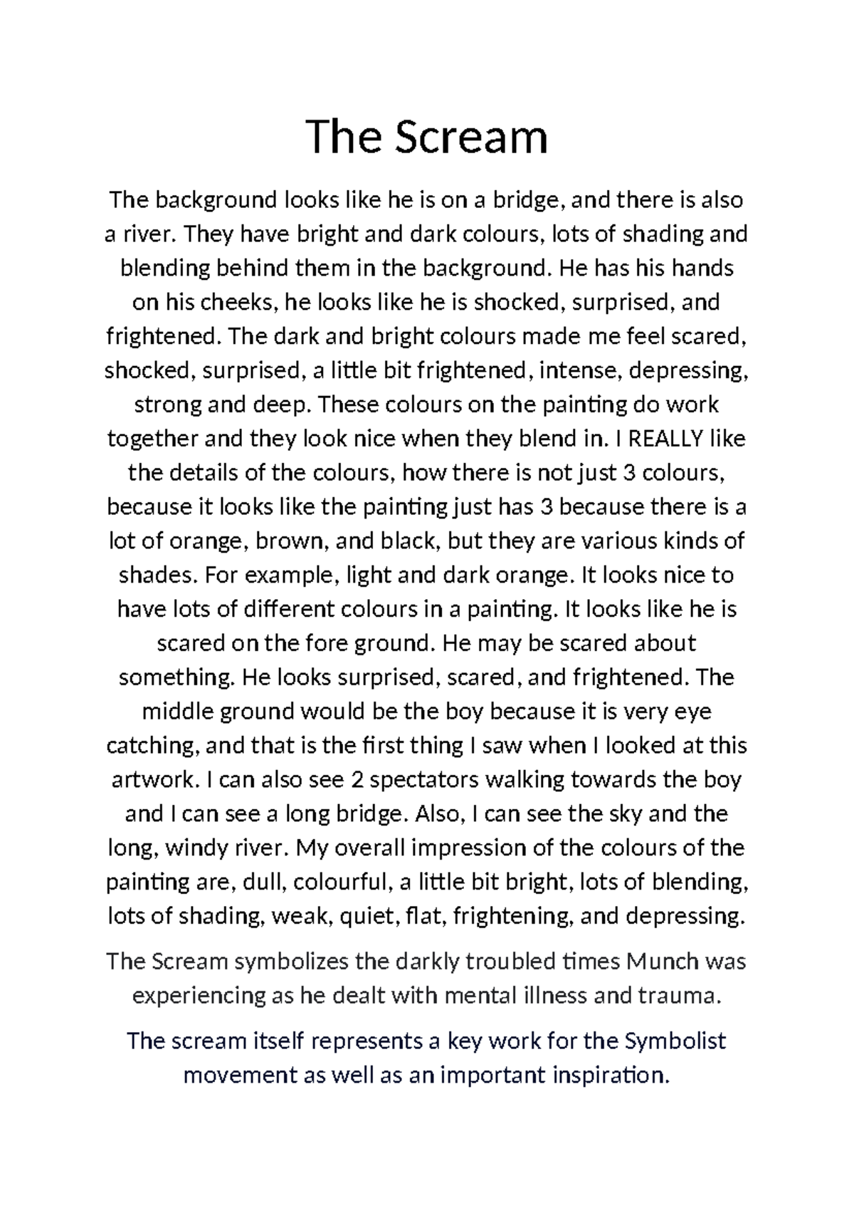 Analysis of "The Scream" - Art Interpretation Essay - Studocu