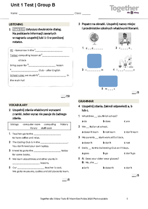 Together kl4 U1 Unit Test Standard A - Together dla 4 klasy Tests ...