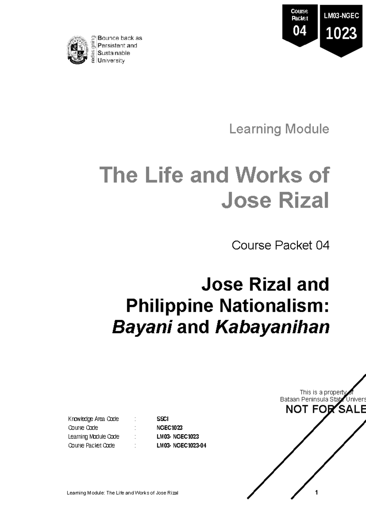 Course Packet 04 NGEC1023: The Life and Works of Jose Rizal and ...