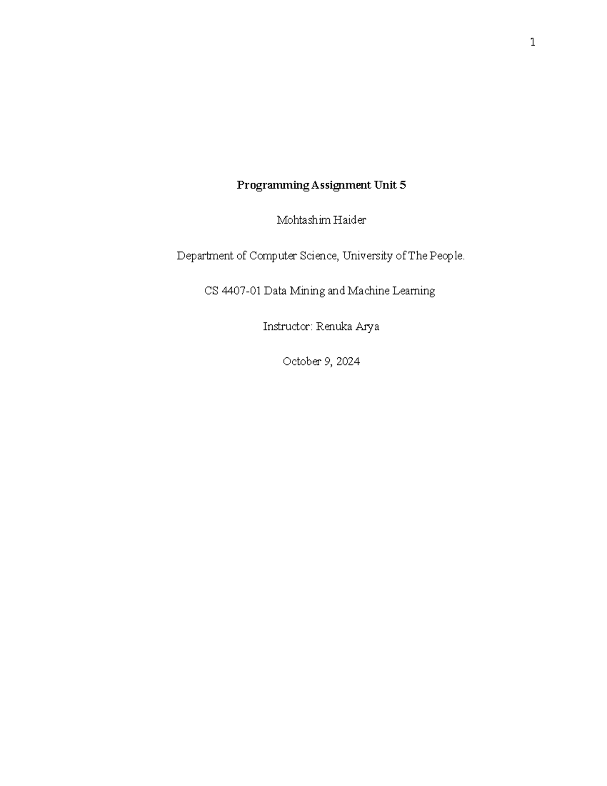Programming Assignment 5 - CS 4407-01 Data Mining and Machine Learning ...