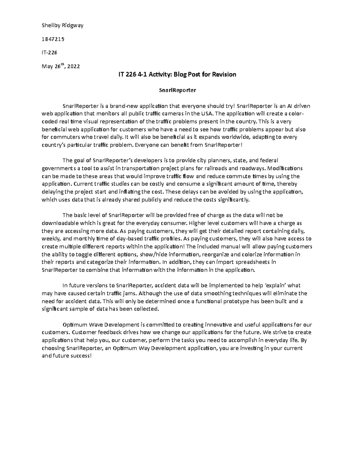 IT226 Module 4 Activity: AI Traffic Monitoring App Overview - Studocu