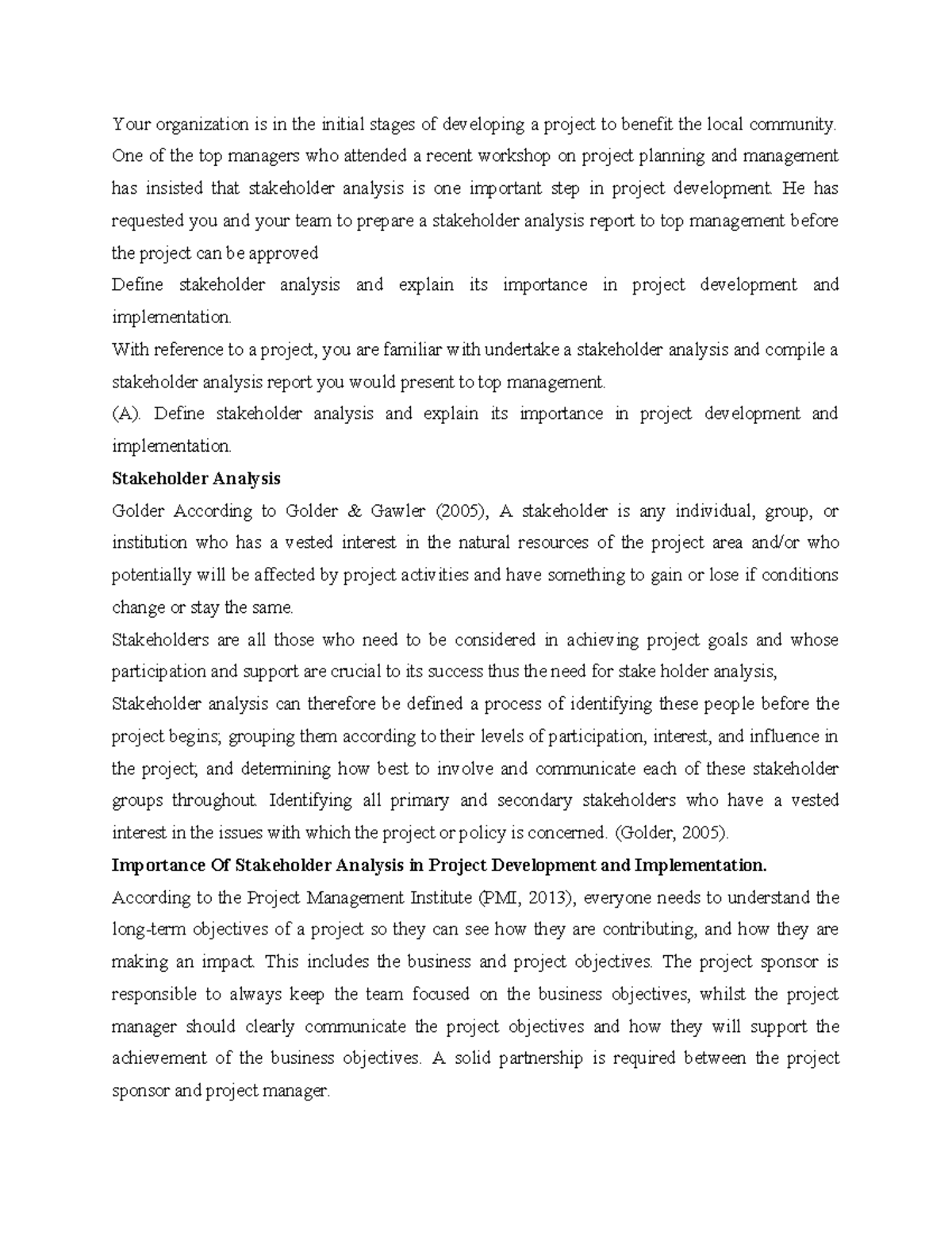 Stakeholder Analysis Report for M & E Project Development - Studocu