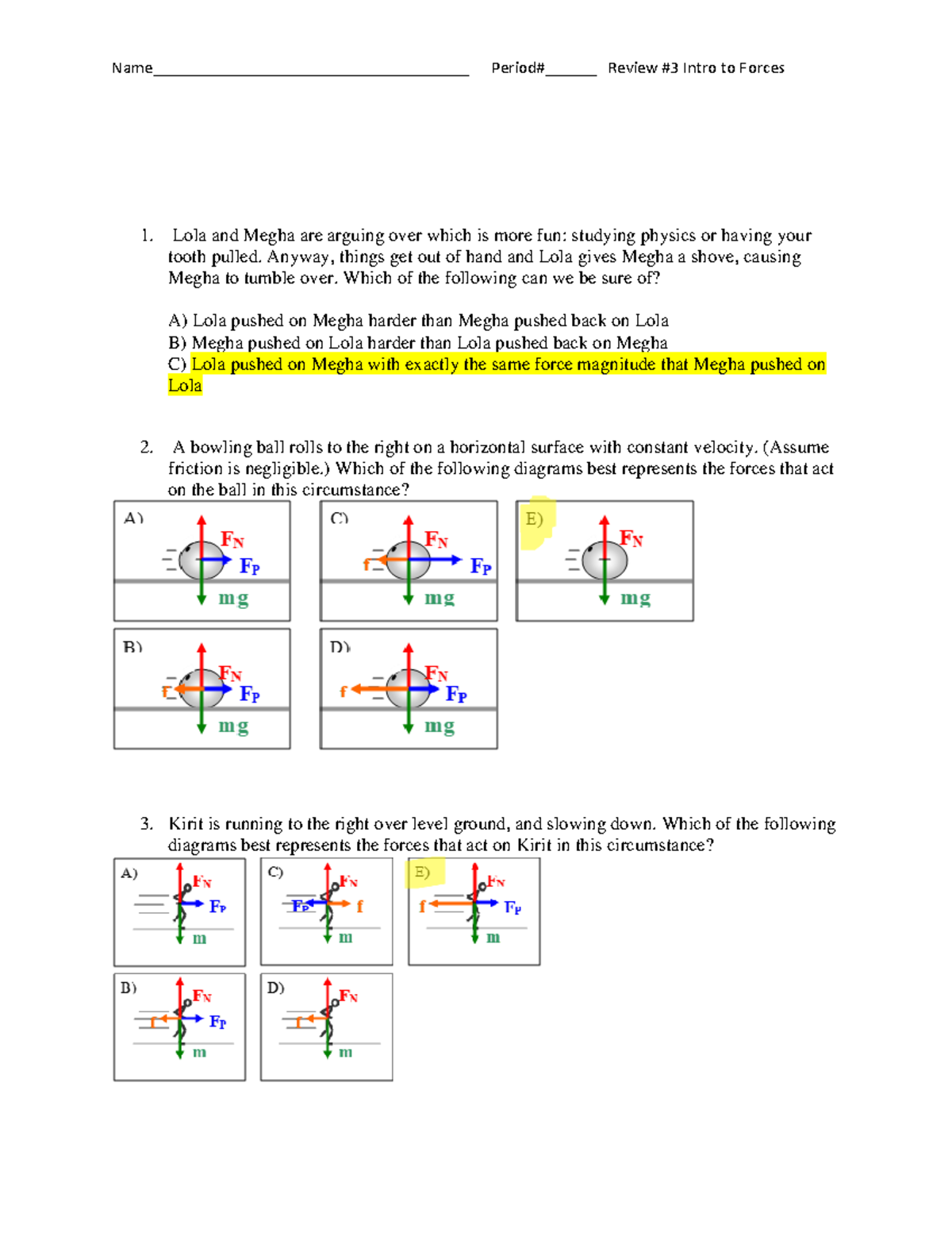 Review #3: Intro to Forces and Friction Problems - Physics 101 - 1 ...