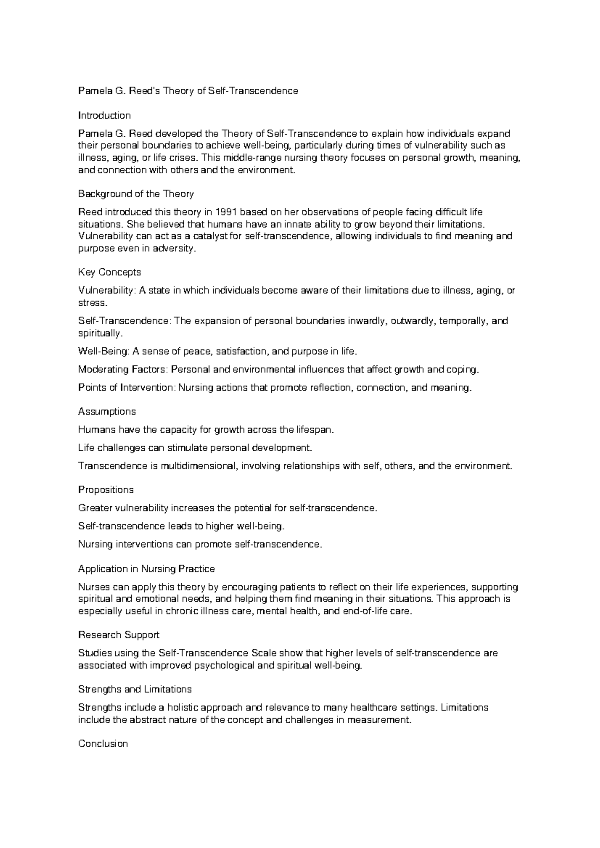 Reed Self-Transcendence Theory: Understanding Personal Growth in ...