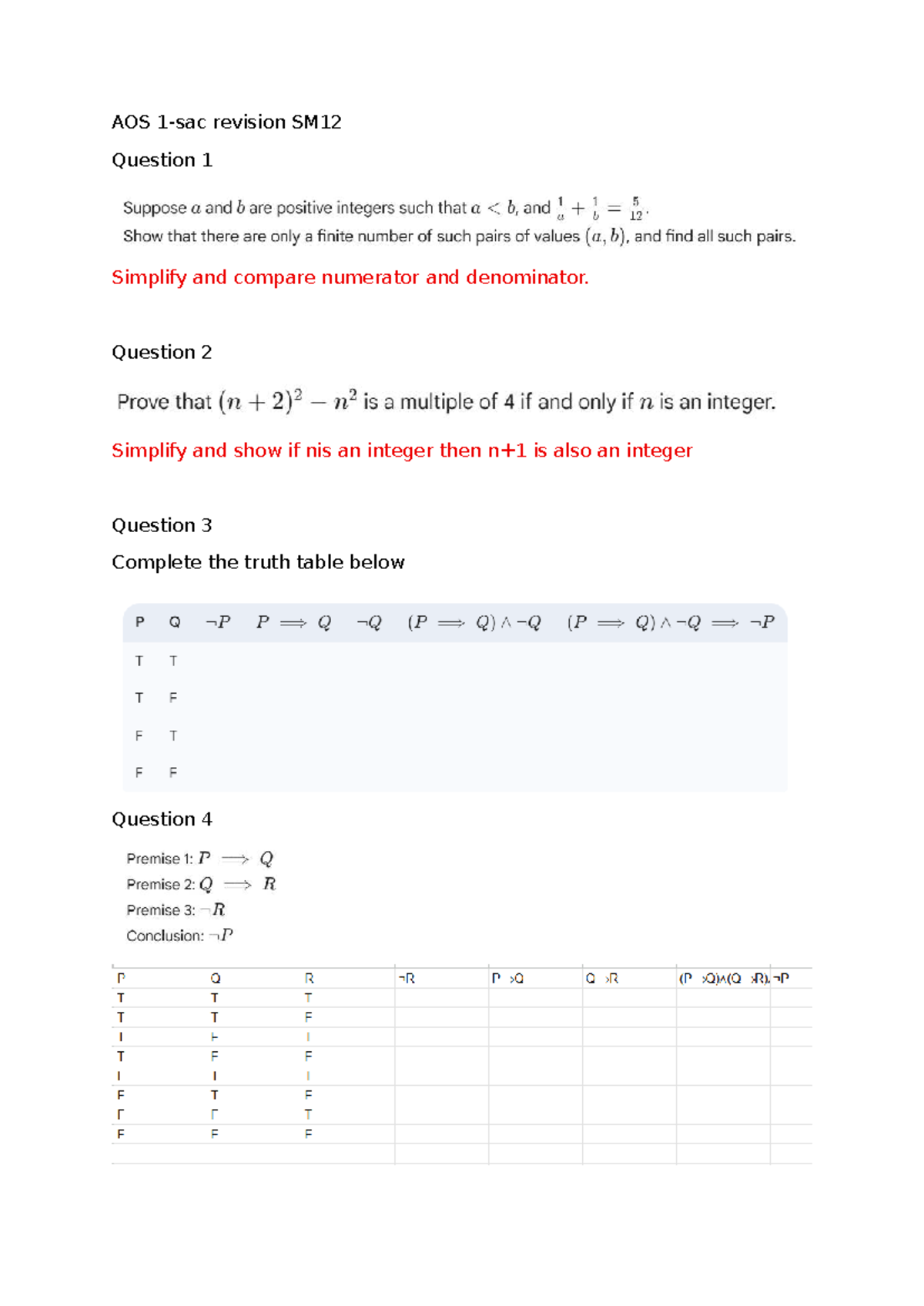 AOS 1-Algebra & Number Structure Revision: Key Questions & Solutions ...