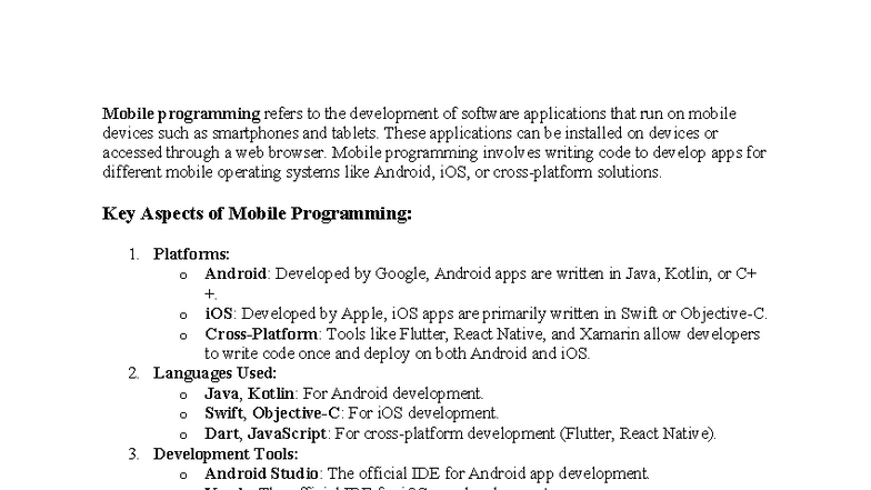 Mobile Programming - Preparation Notes for Course Code MP101 - Studocu