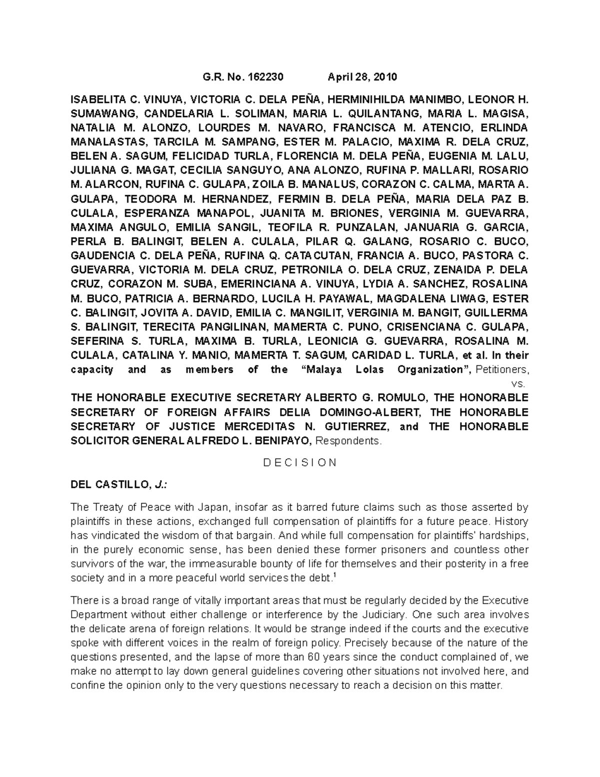 Case Study Of Comfort Woman- Gazzete - G. No. 162230 April 28, 2010 ...