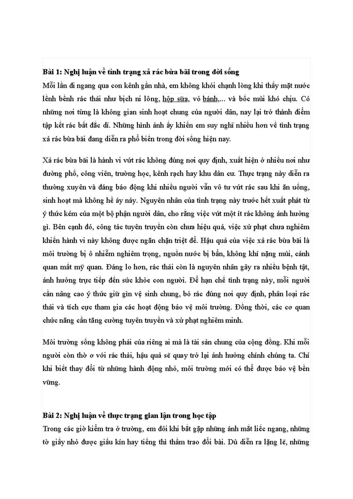 Nghị luận về tình trạng xả rác bừa bãi trong đời sống - Studocu