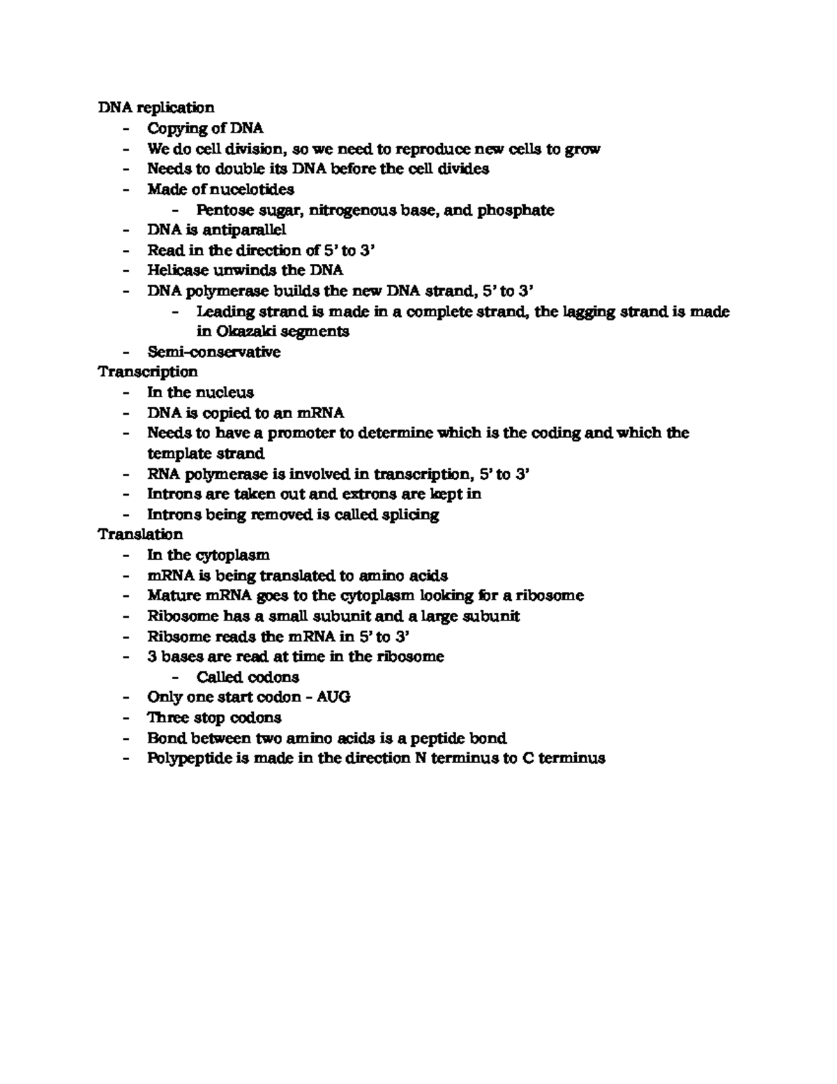 DNA Replication & Protein Synthesis Overview for Class 11-13 - Studocu
