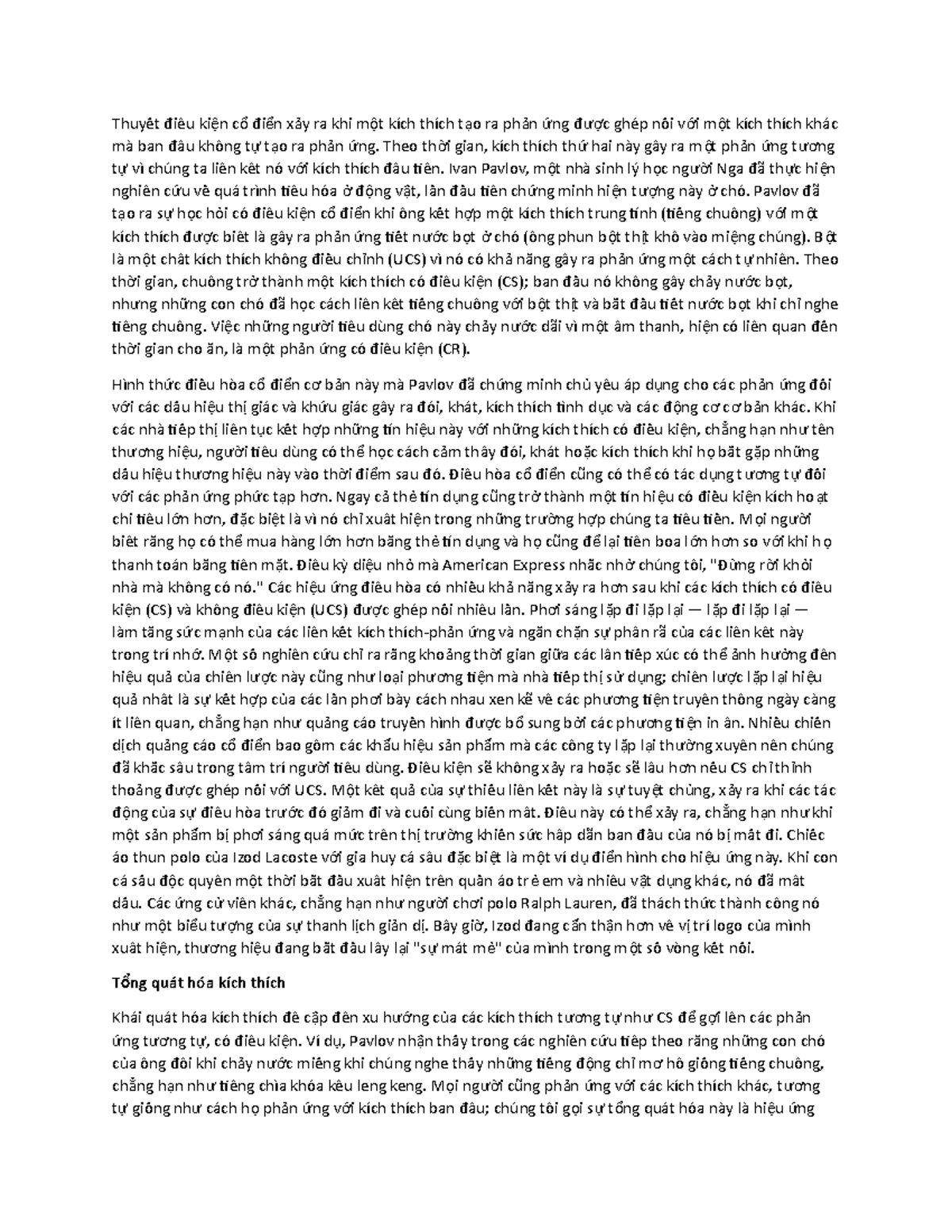 Bản dịch - Bản dịch - Thuyếết điếều ki nệ c đi n x y ra khi m t kích thích t o ra ph n ng - Studocu