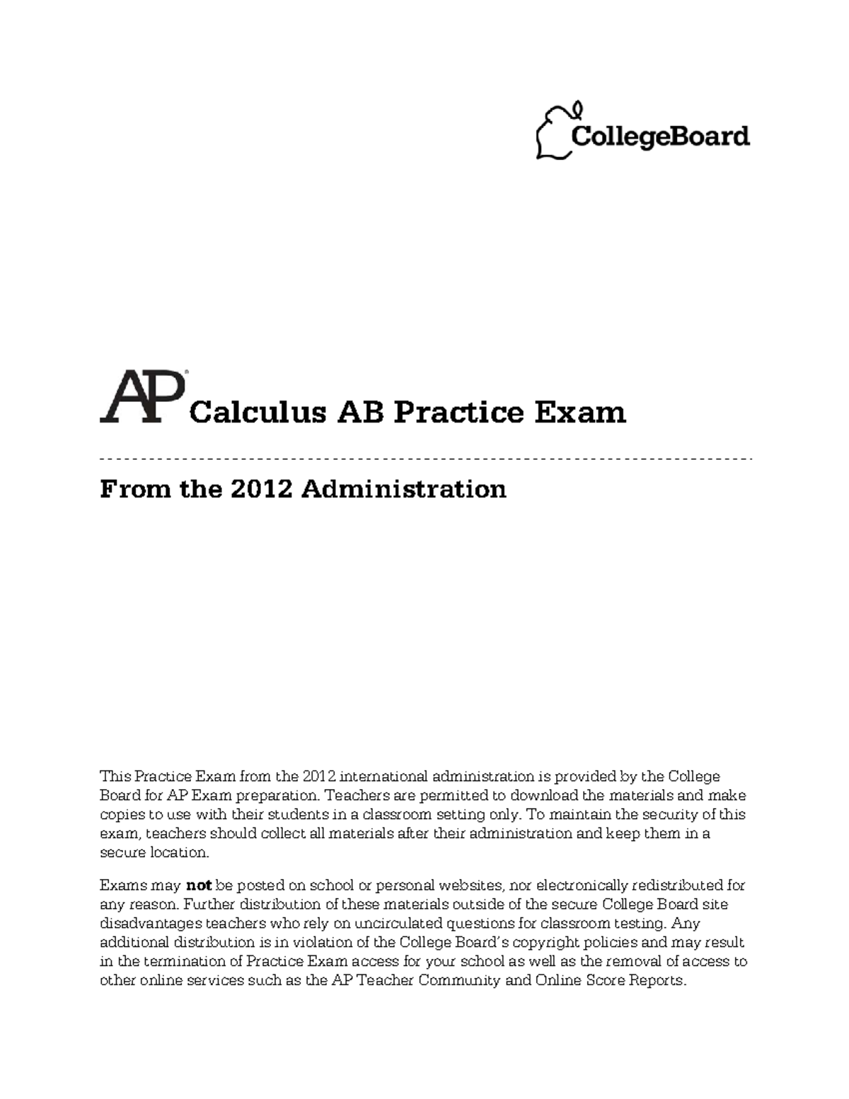 AP Calculus AB Practice Exam 2012 - Comprehensive Review Materials ...