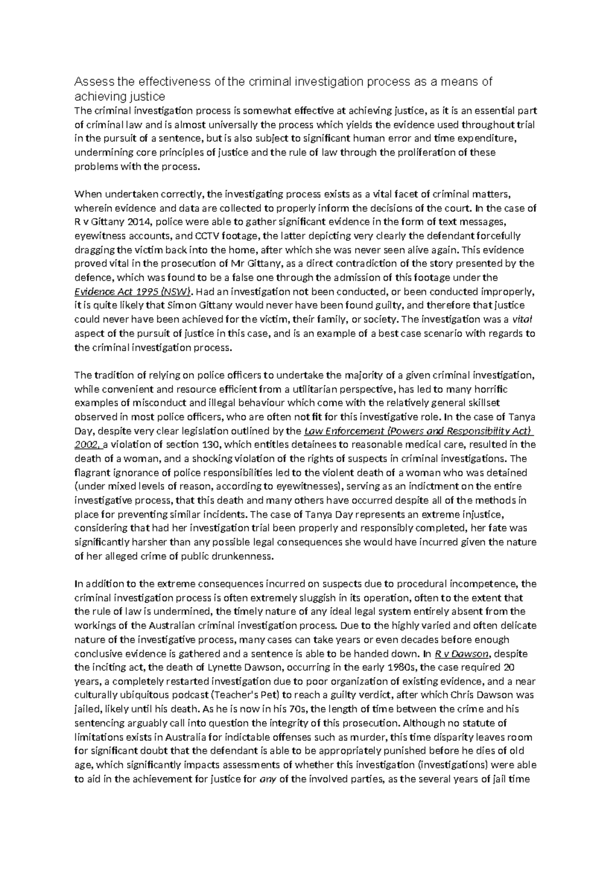 Investigation Process Essay - Assess the effectiveness of the criminal ...