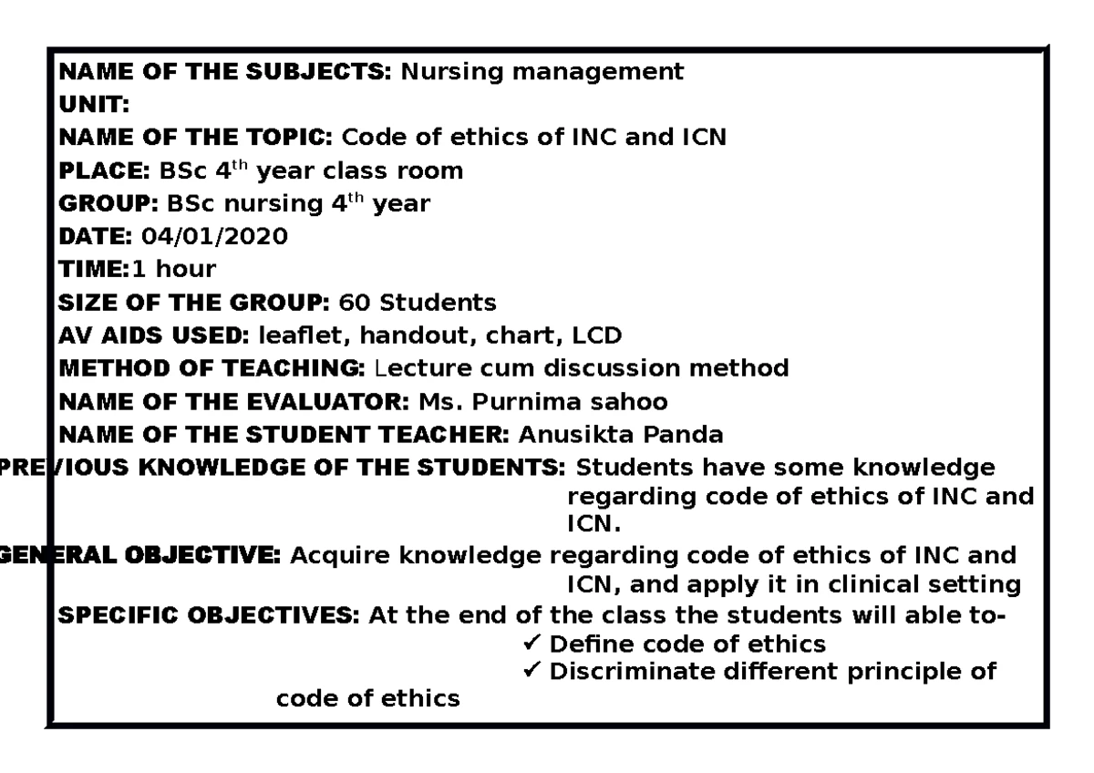 Code of ethics of INC AND ICN - INTRODUCTION: Code is a collection of ...