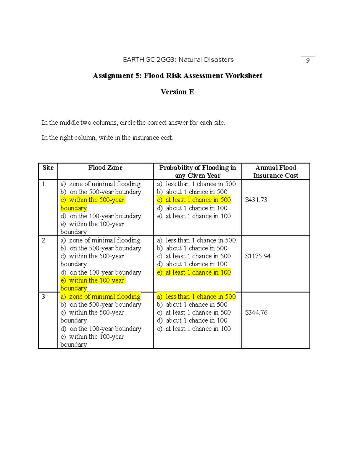 Assignment 5 Worksheet E - EARTH SC 2GG3: Natural Disasters Assignment ...