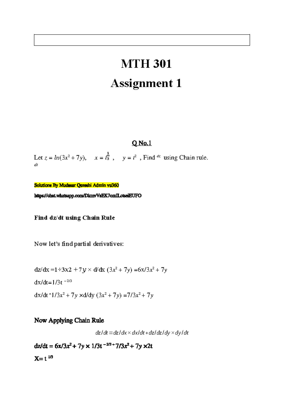 MTH301 Mubashar Hussain By Mudasar Qureshi Admin vu360-1 - MTH 301 ...