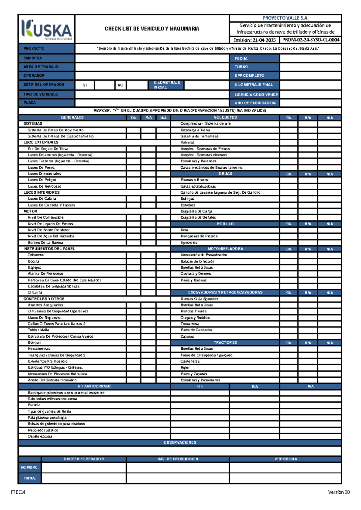 PROM-02-24-SYSO-CL-0004 Check List de Mantenimiento de Maquinaria - Studocu
