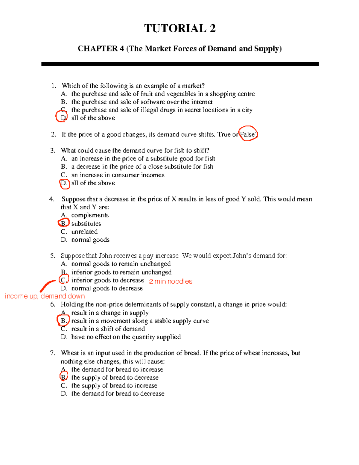 Tutorial 2 - Chapter 4: Market Forces of Demand & Supply Notes - Studocu