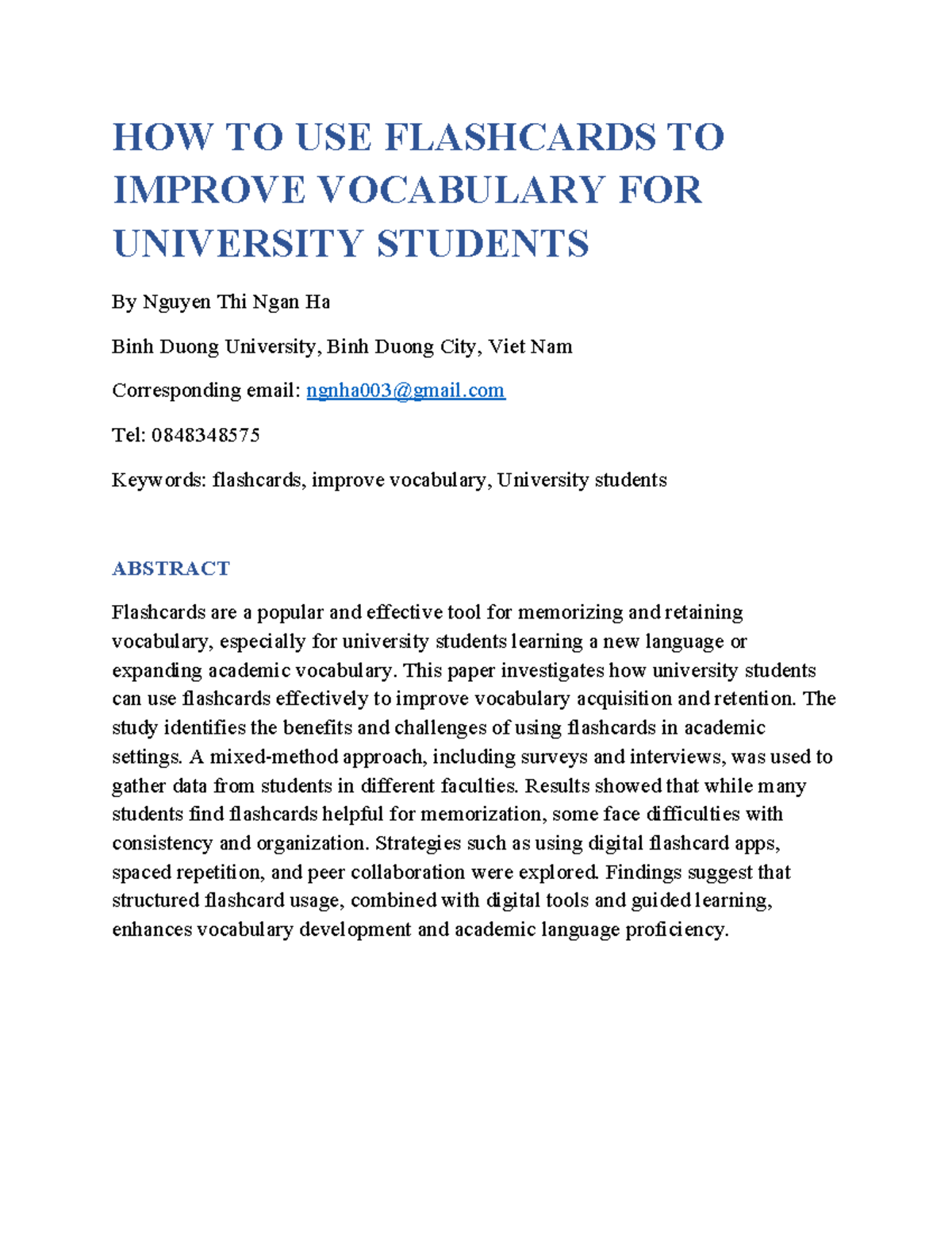 Using Flashcards to Enhance Vocabulary for University Students - 22010 ...