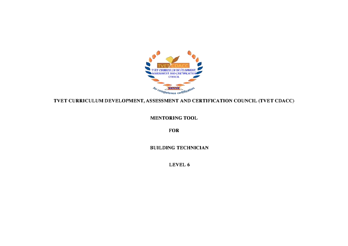 Building Technician Level 6 Mentoring Tool and Assessment Guide - Studocu