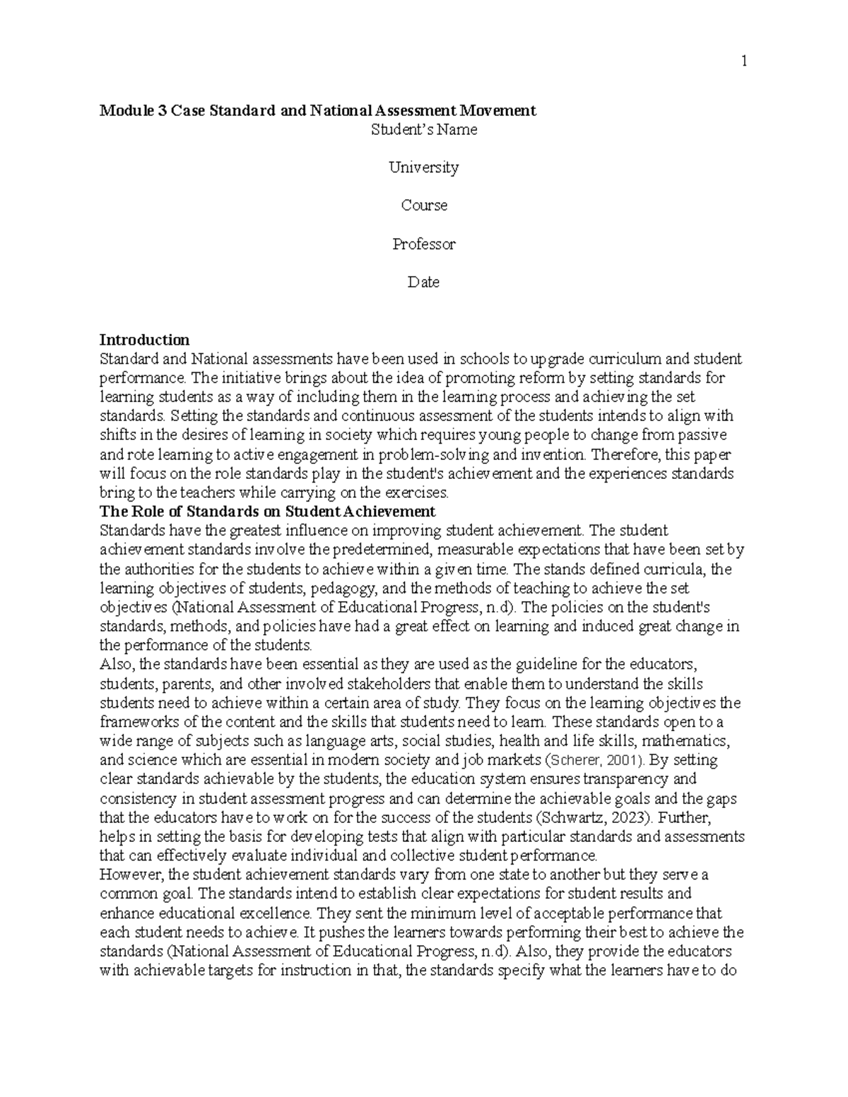 Module 3 Case Standard and National Assessment Movement - 1 Module 3 ...