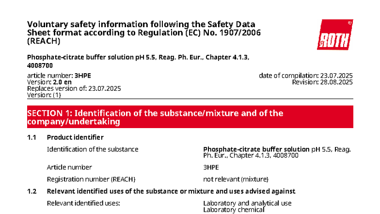 Voluntary Safety Data Sheet: Buffer Solution pH 5.5 (REACH) - Studeersnel