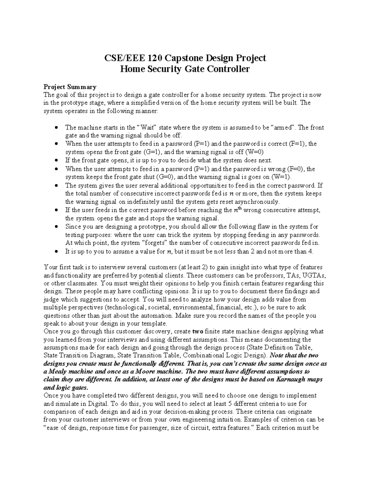 CSE/EEE 120 Capstone Project: Home Security Gate Controller Design ...