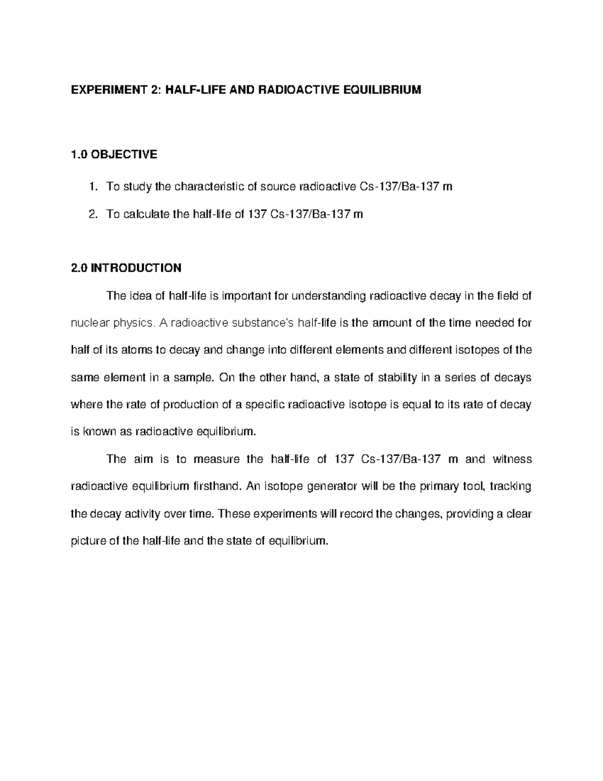 LAB Report PHY380 - Experiment 2: Half-Life & Radioactive Equilibrium ...