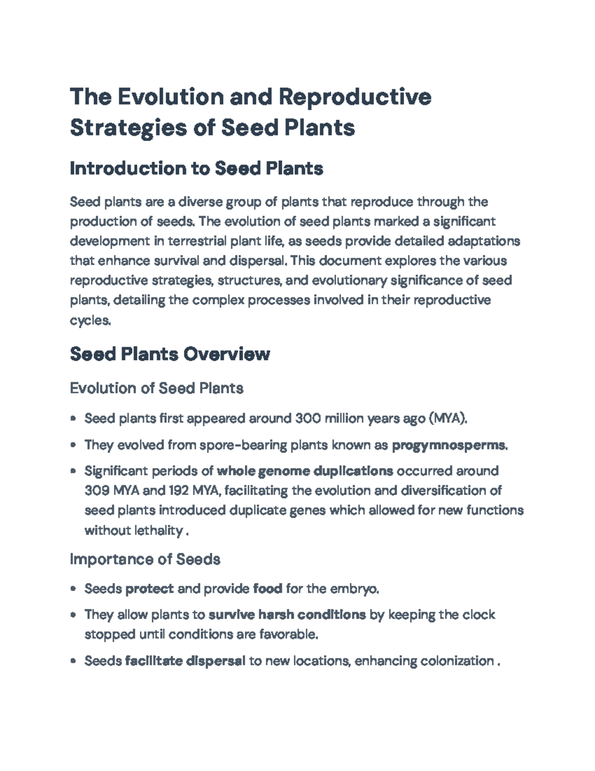 Reproductive Strategies & Evolution of Seed Plants: A Comprehensive Overview - Studocu