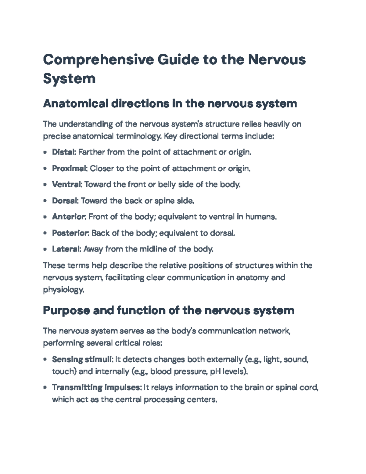 Comprehensive Overview of the Nervous System: Structure & Function - Studocu