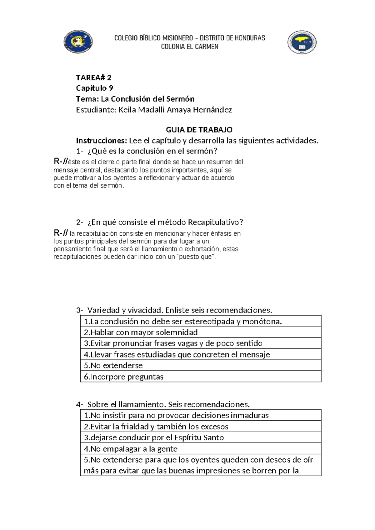 Tarea Capítulos 9 y 10: Conclusión del Sermón y Estudio Bíblico - Studocu