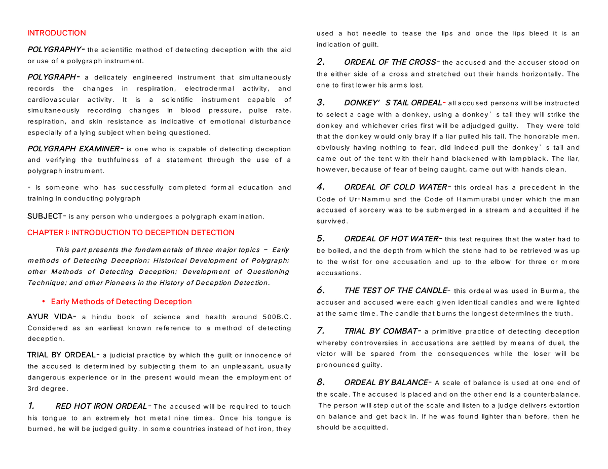 Forensic Module 1: Introduction to Deception Detection Techniques - Studocu