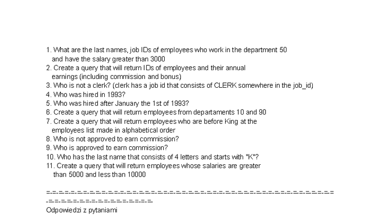 SQL-where Zadania i odpowiedzi (SQL-50) - Studocu