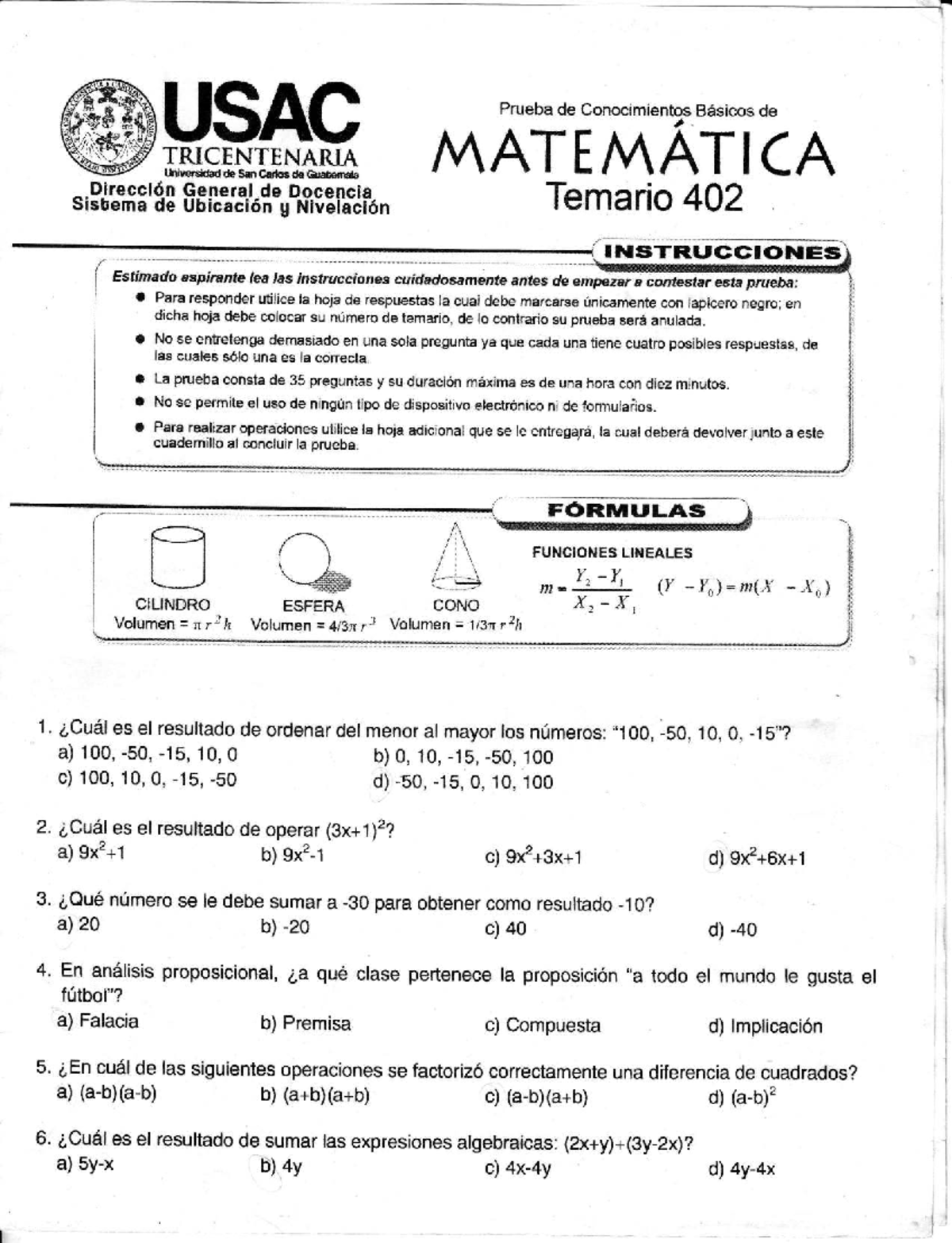 Prueba de Conocimientos Básicos - ffiUSAC Temario 402 - Studocu