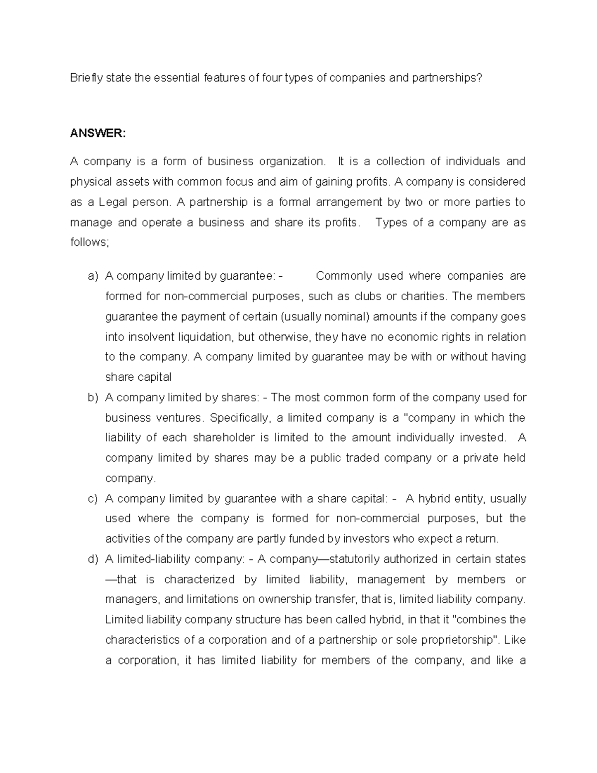 Essential Features of Companies & Partnerships: Types Explained - Studocu