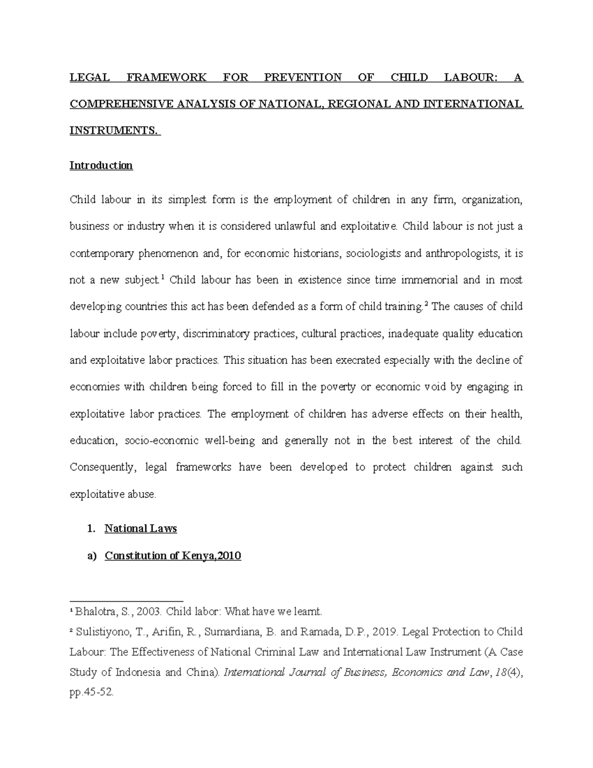 LEGAL FRAMEWORK FOR CHILD LABOUR PREVENTION: A DETAILED ANALYSIS - Studocu