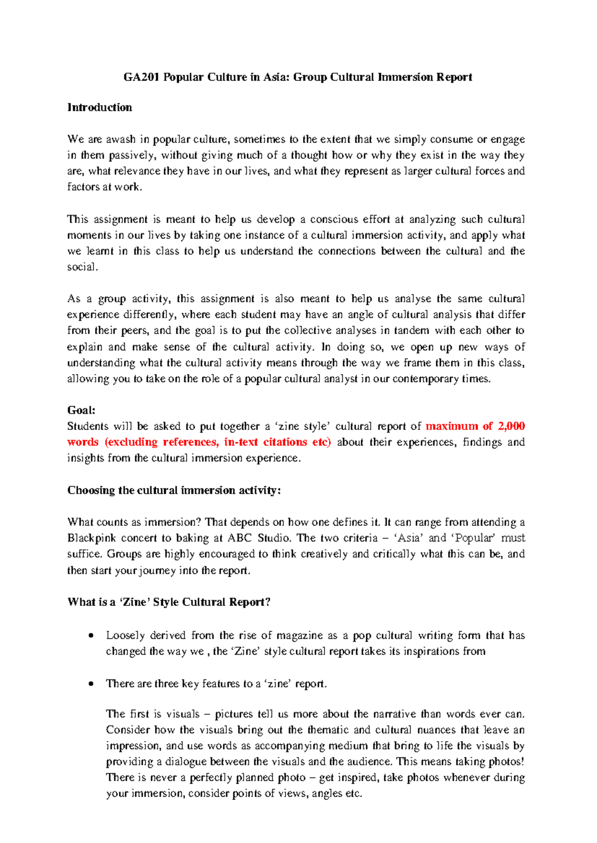 GA201 Popular Culture in Asia: Group Cultural Immersion Report Guide ...