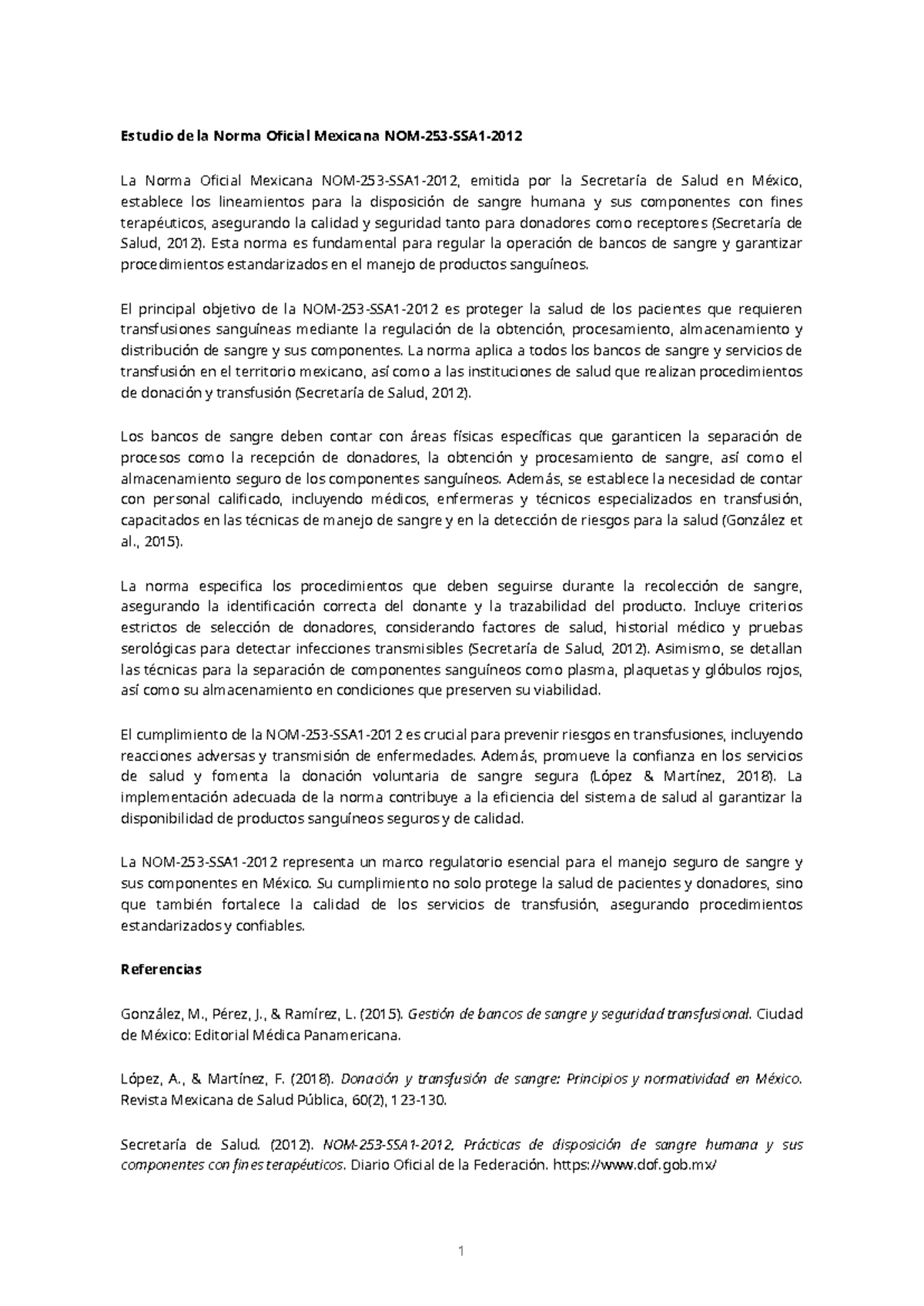 Resumen de la Norma Oficial Mexicana NOM 253 sobre Hemocomponentes ...