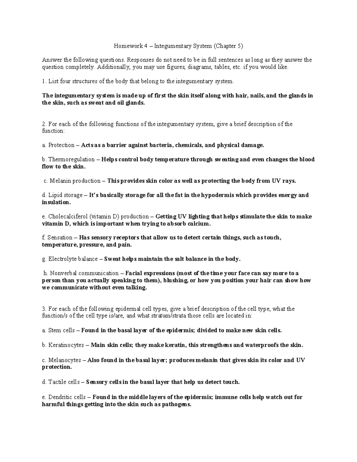 Homework 4 - Integumentary System Overview and Key Concepts - Studocu