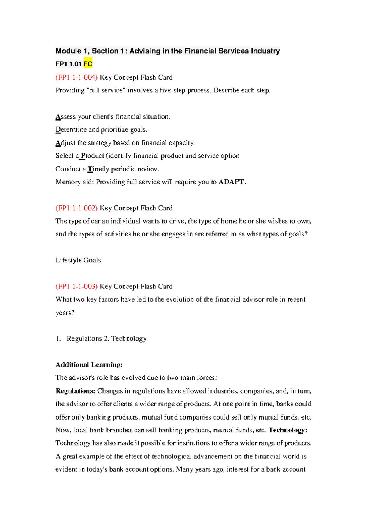 FP1 1.01 FC: Advising in Financial Services - Key Concepts & Steps ...