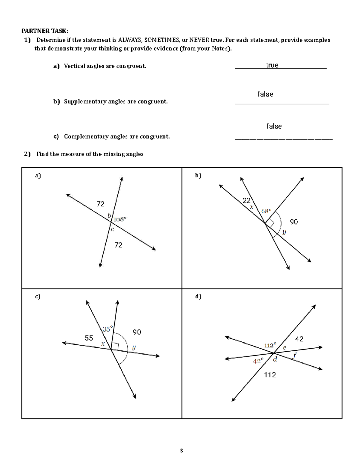 Angle Pair Relationship Practice: Always, Sometimes, Never (Math 101 ...