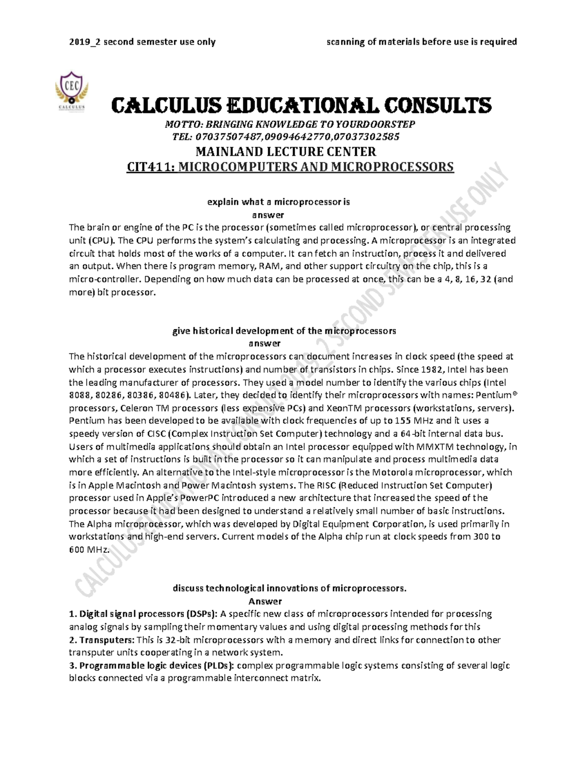 CIT411 Microprocessors: In-Depth Analysis & Educational Consult Notes ...