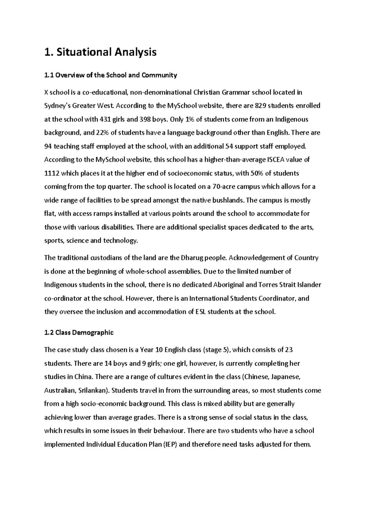2 Sample Situational Analysis (Secondary) - 1. Situational Analysis 1 ...