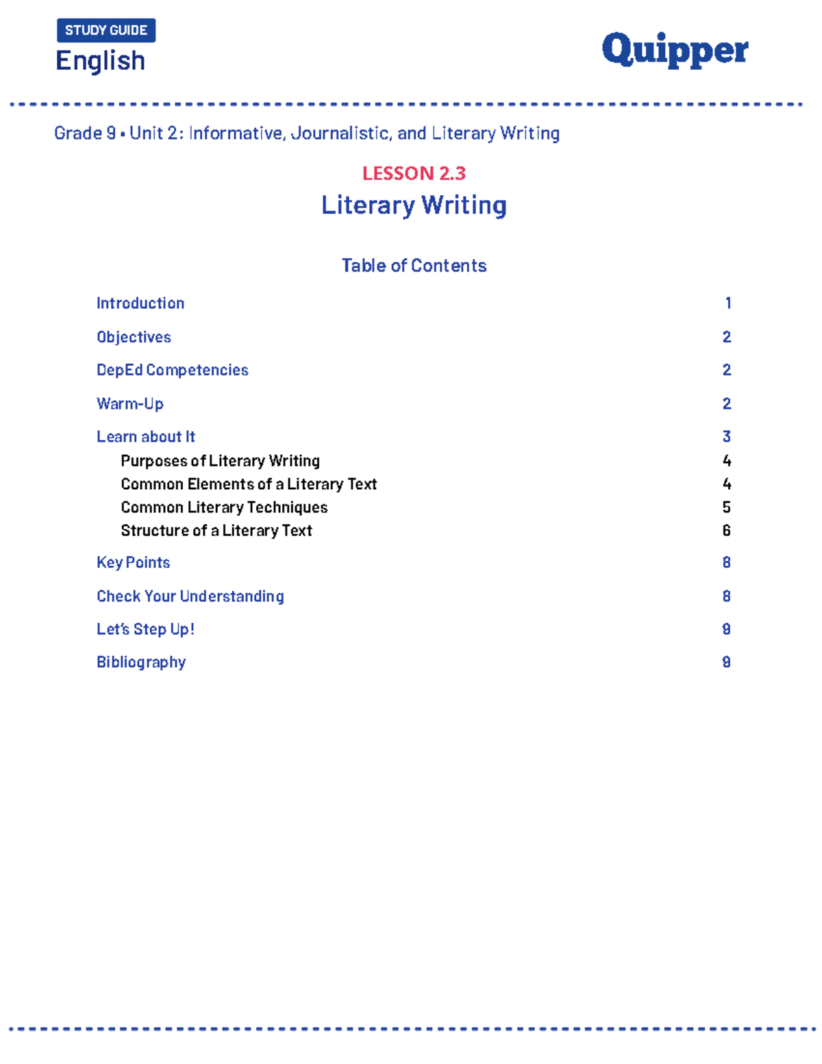 Literary Writing Overview ENG9-Q1-2.3: Lesson 2 Insights - Studocu
