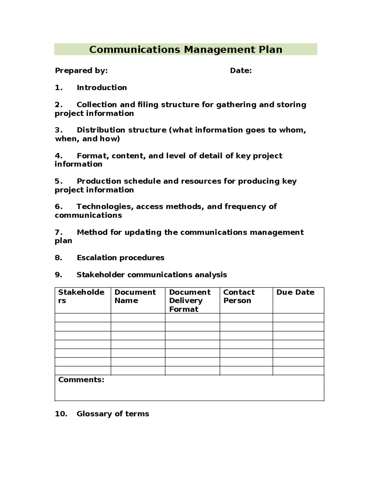 Communication plan Template - Communications Management Plan Prepared ...