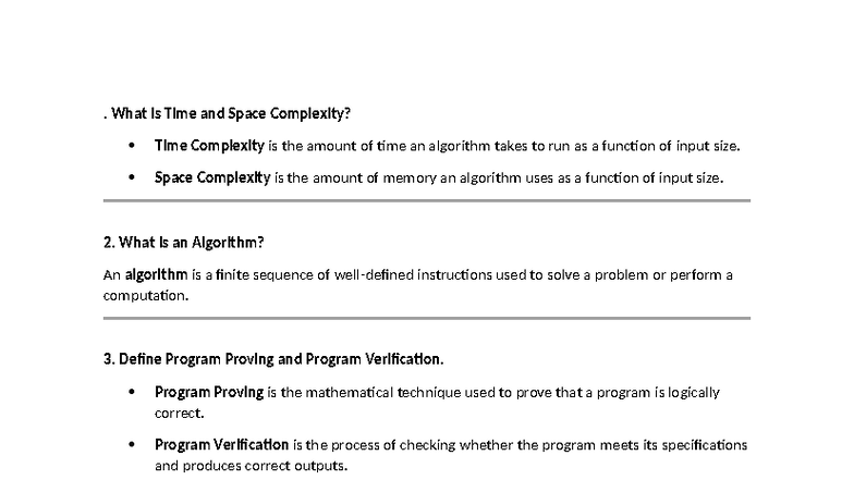CAT 1 ANS KEY - Time and Space Complexity Overview - Studocu