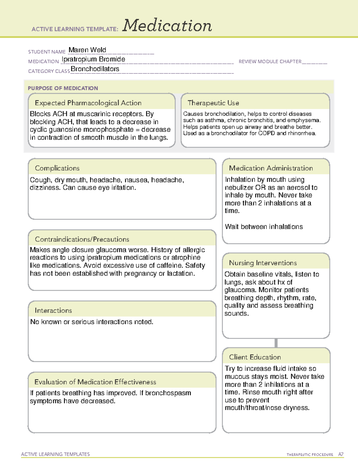 ATI - Ipratropium Bromide Active Learning Template Overview - Studocu