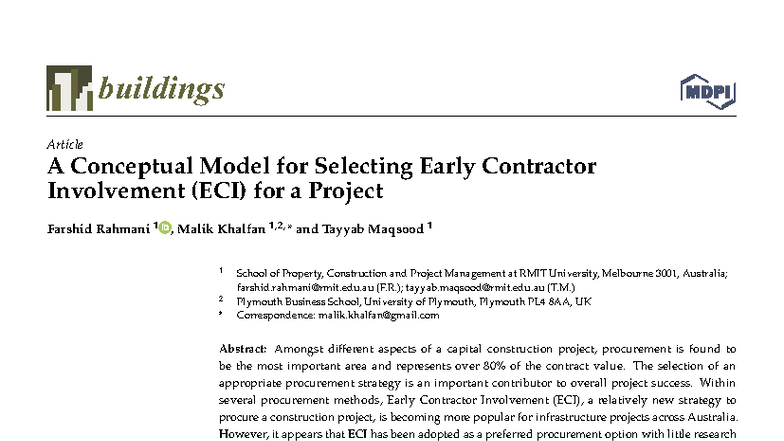 A Conceptual Model for Selecting ECI in Construction Projects (BUID ...