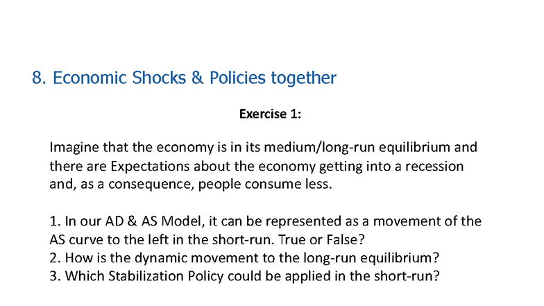 AD AS Exercises: Economic Shocks and Stabilization Policies - Studocu