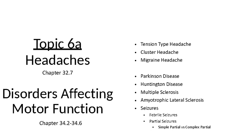 Seizures and Headache Disorders: Overview and Management (Topic 6a ...